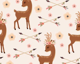 Floral deer fabric | Etsy