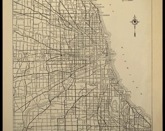 Chicago Map Chicago Street Map LARGE Original Wall Art