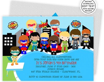 Superhero Invitation. Super hero Invitation. Superhero Party.