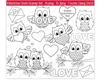 Owl digital stamps | Etsy