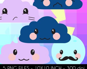 Raindrop clouds clipart Cute clouds clipart Colorful cloud