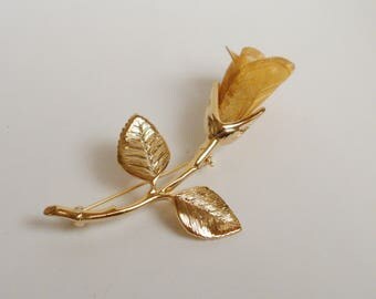 Gold rose brooch | Etsy