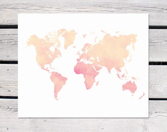 Pink world map | Etsy