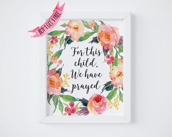 Bible Verse Print For this Child We Have Prayed 1 Samuel 1:27