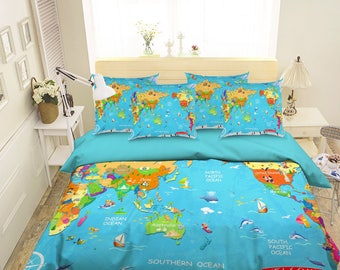 World map bedding | Etsy