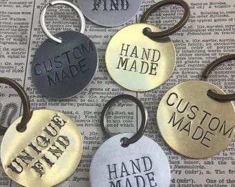 Custom hand punched round brass tag hand stamped key tag