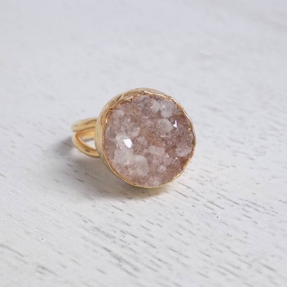 Druzy Ring Crystal Ring Champagne Druzy Ring Large Gemstone