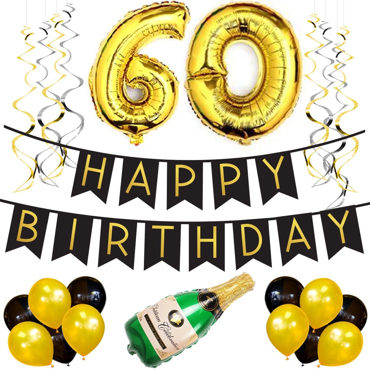 60th Birthday Party Pack Black Gold Happy Birthday