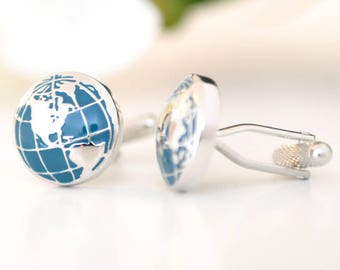 Globe Cufflinks Globe Cuff Links World Cufflinks Mens