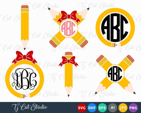 Pencil Circle Monogram Pencil SVG Teacher Svg back to