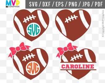 Football heart svg | Etsy