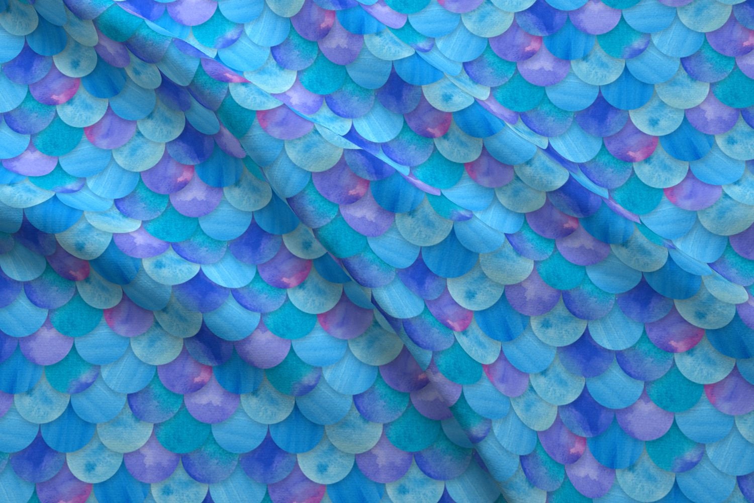Blue Summer Mermaid Scales Fabric - Blue Mermaid By Washburnart ...
