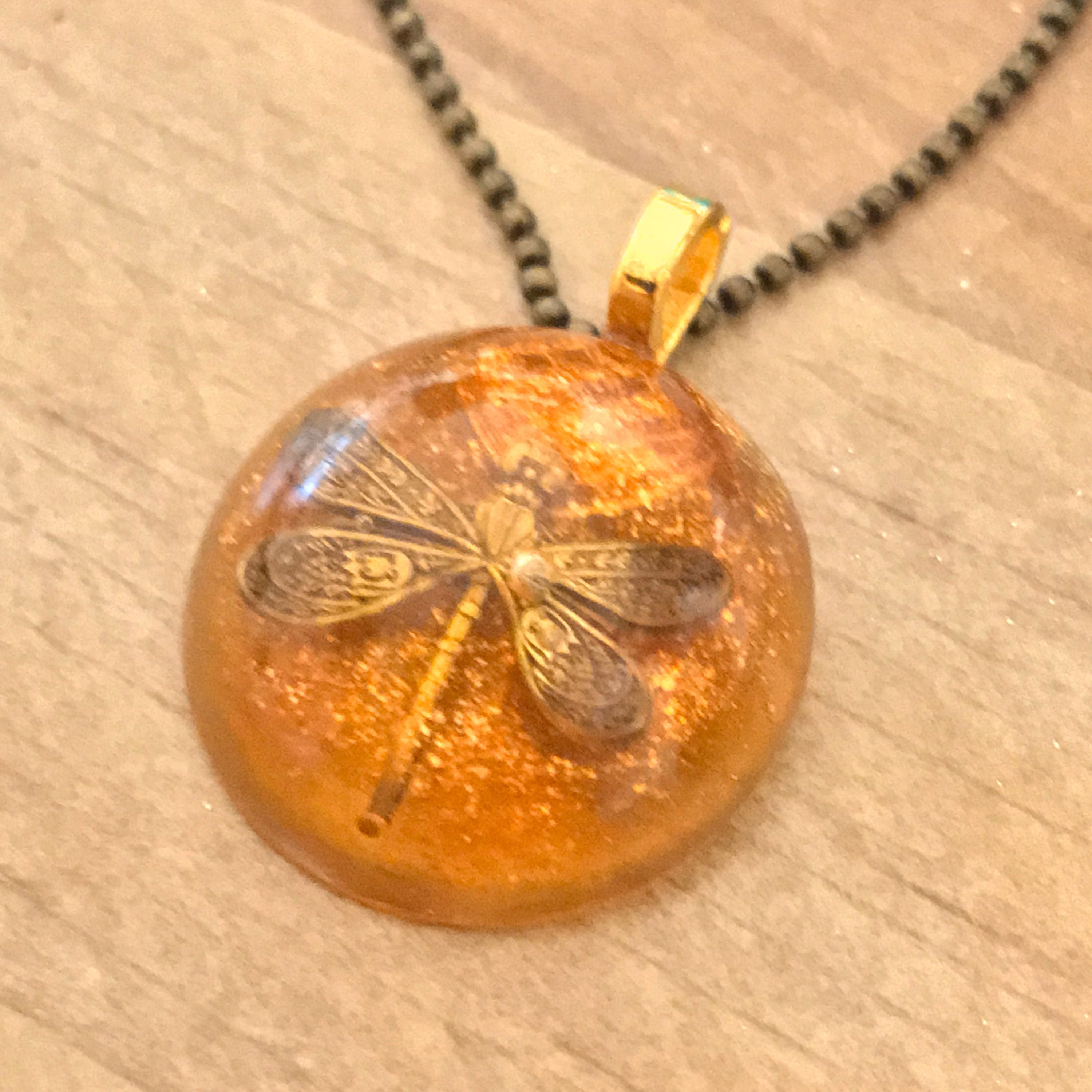 Small Round Pendant - Dragonfly in Amber - Resin Pendants - Outlander ...