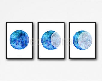Blue moon print | Etsy