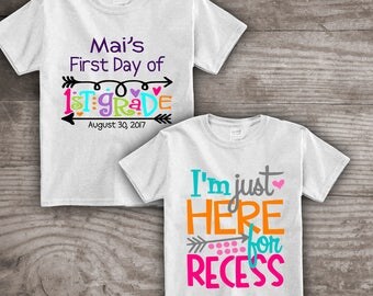 Kindergarten Personalized First Day of School tshirt Back to