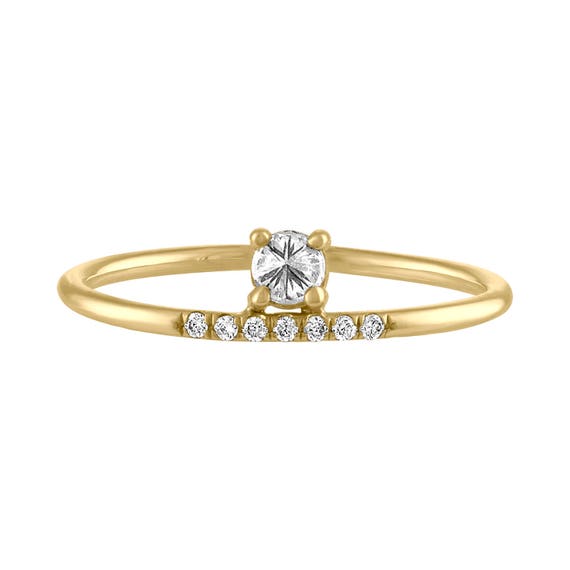 Inverted Diamond Engagement Ring Set With Micro Pave White