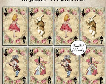 Alice in Wonderland playing cards printable digital collage