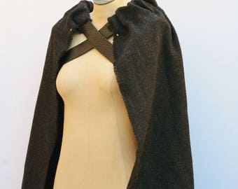CAPE / CLOAK Black Double Capulet 100% WOOL with hood