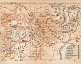 Poznan map Vintage city map Plan Miasta Poznania