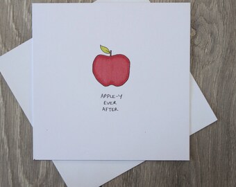 Appley Ever After. Blank Illustrated Fruit Pun Greeting Card