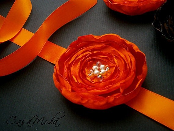 Orange Bridal Sash Fabric Autumn Fall Weddings Pumpkin Bridal